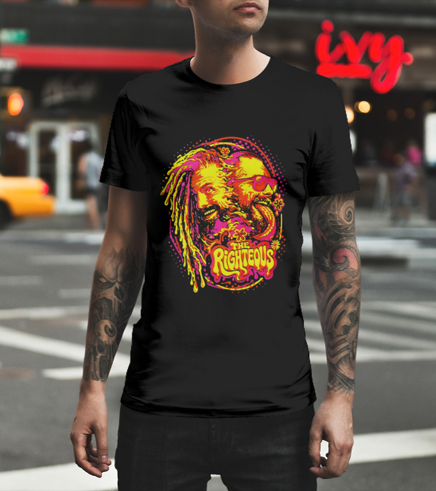 TNA Wrestling The Righteous Psychedelic Tie Dye Art With Sunglasses And Flowers T-Shirt