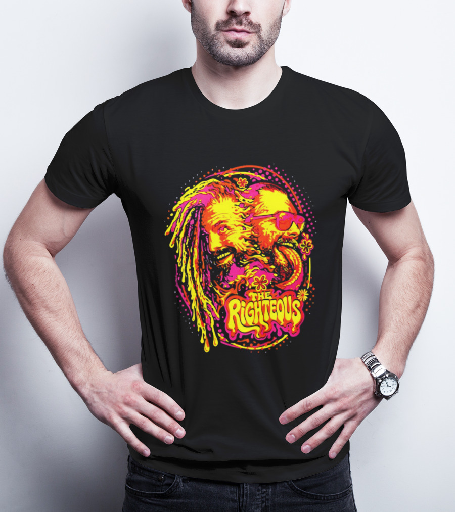 TNA Wrestling The Righteous Psychedelic Tie Dye Art With Sunglasses And Flowers T-Shirt