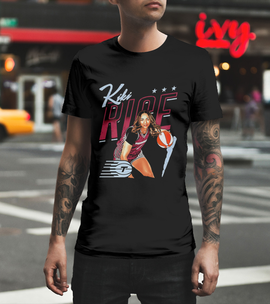 Kiki Rice Toronto Tempo Player Three Stars Basketball Pose T-Shirt