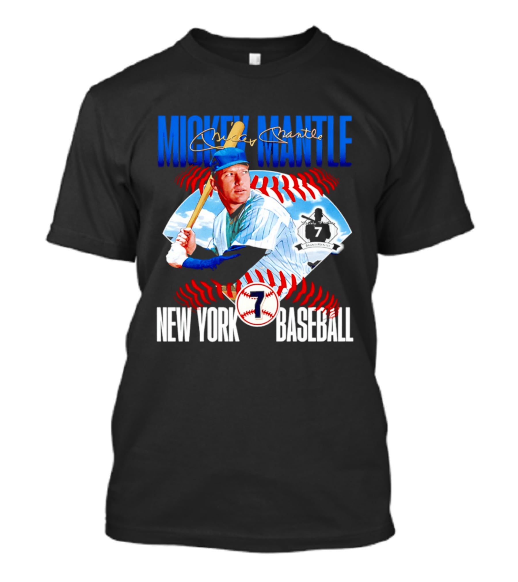 Mickey Mantle New York Baseball 7 Laces T-Shirt