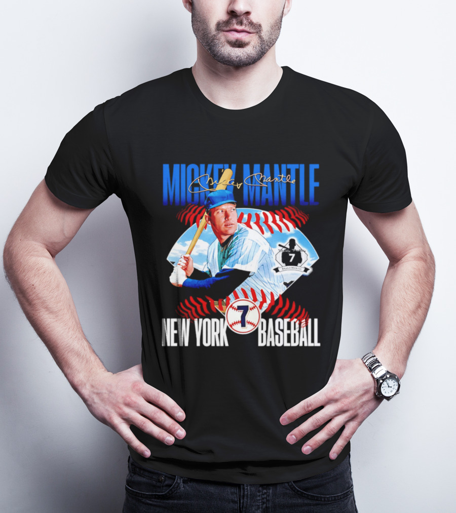 Mickey Mantle New York Baseball 7 Laces T-Shirt