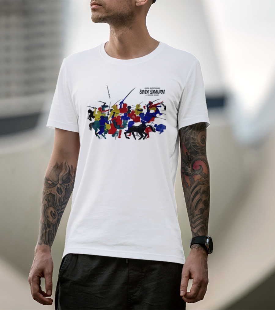 Andafterthat Akira Kurosawa Seven Samurai Painted Battle Scene T-Shirt