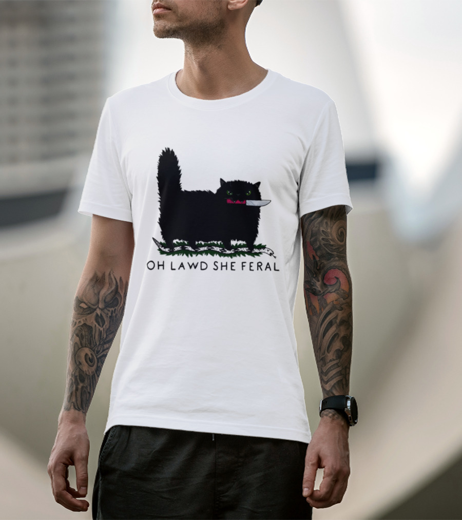 Oh Lawd She Feral Cat Knife Snake T-Shirt