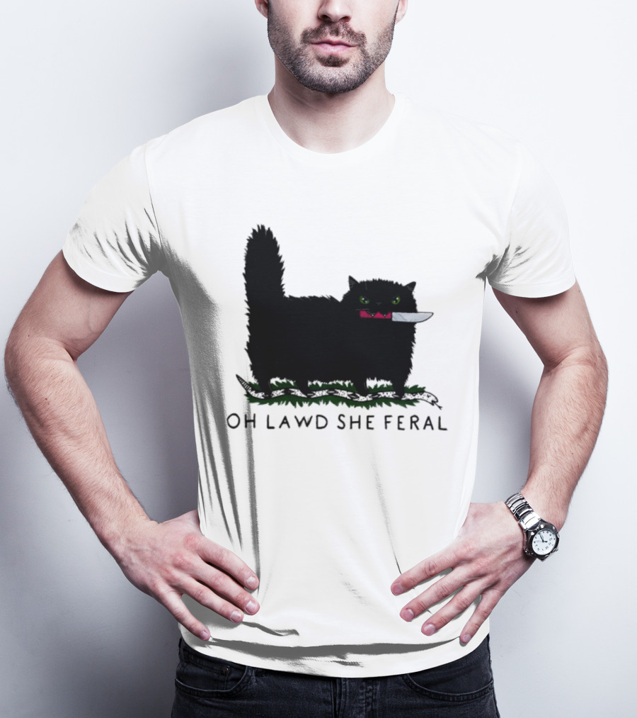 Oh Lawd She Feral Cat Knife Snake T-Shirt