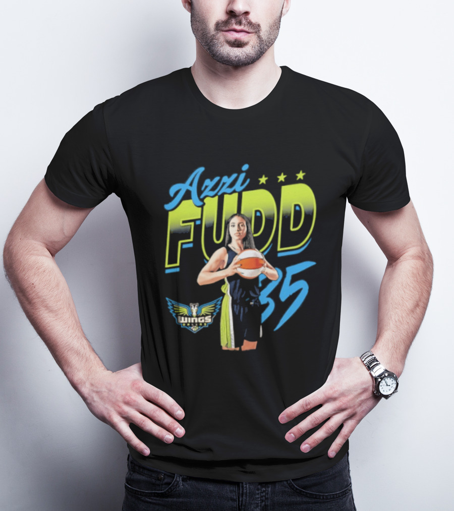 Azzi Fudd 35 Dallas Wings WNBA Player Pose With Stars And Wings T-Shirt