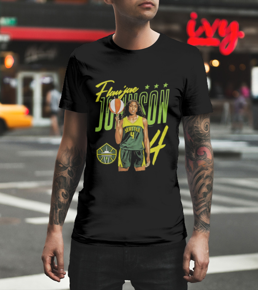 Flau'jae Johnson 4 Seattle Storm Basketball Star Pose T-Shirt