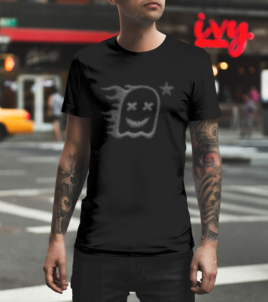 Ghost Racing Y2K Star Face With Flames T-Shirt