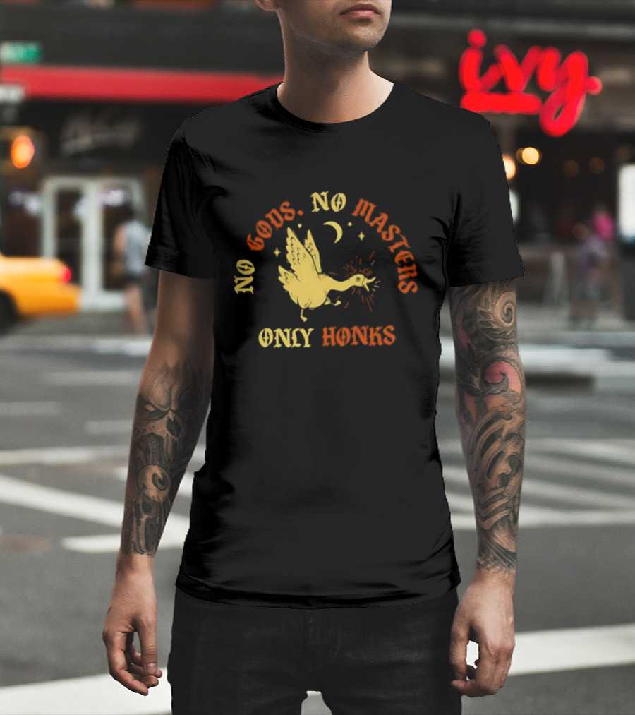 No Gods No Masters Goose Only Honks Crescent Moon And Stars T-Shirt
