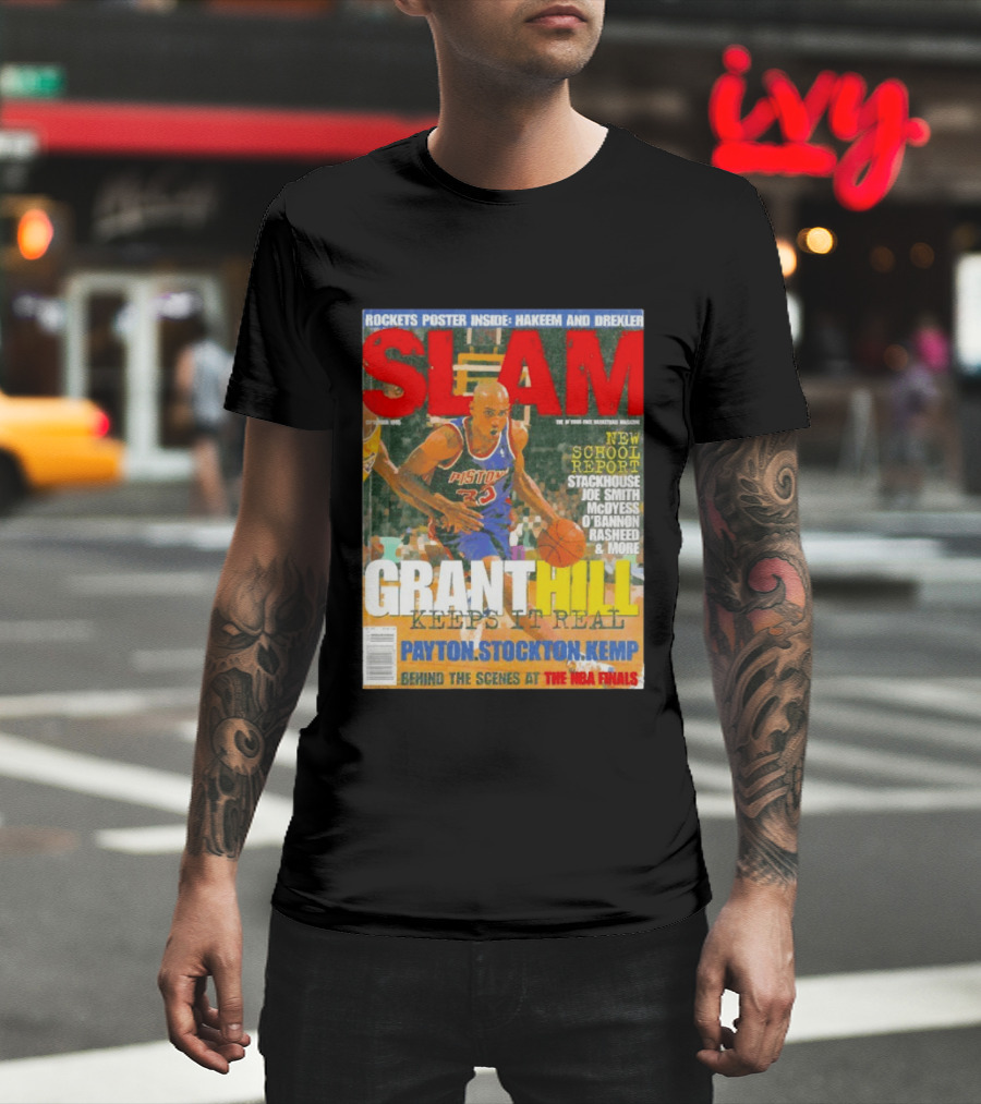 SLAM Granthill Keeps It Real Payton Stockton Kemp Pistons Basketball NBA Finals Hakeem Drexler T-Shirt