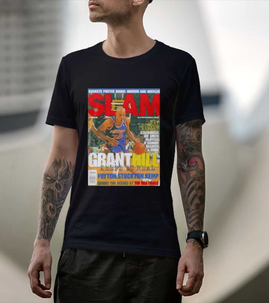 SLAM Granthill Keeps It Real Payton Stockton Kemp Pistons Basketball NBA Finals Hakeem Drexler T-Shirt