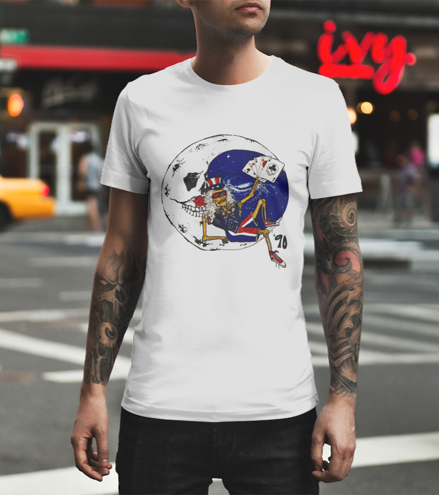 Grateful Dead 1990 Rare Uncle Sam Skeleton Moon Playing Cards T-Shirt