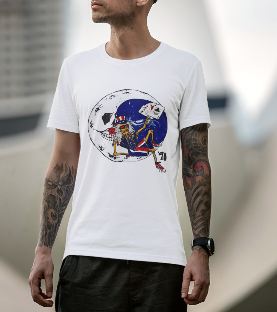 Grateful Dead 1990 Rare Uncle Sam Skeleton Moon Playing Cards T-Shirt