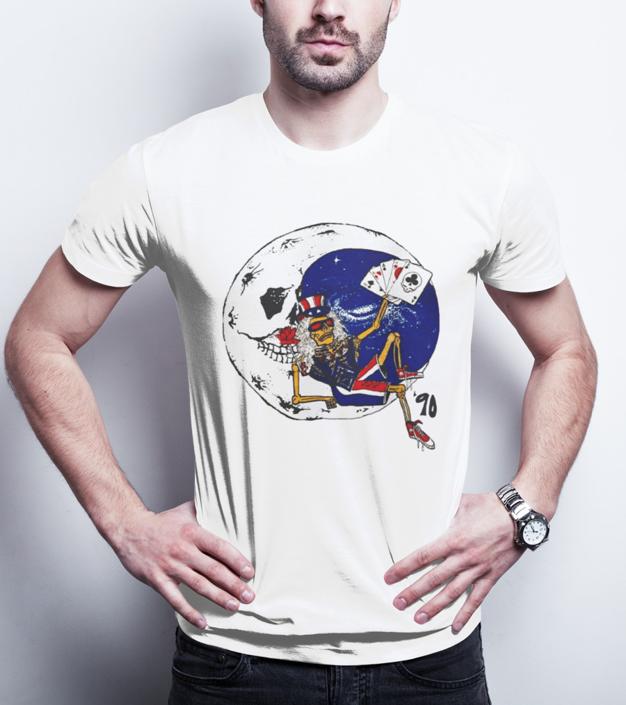 Grateful Dead 1990 Rare Uncle Sam Skeleton Moon Playing Cards T-Shirt