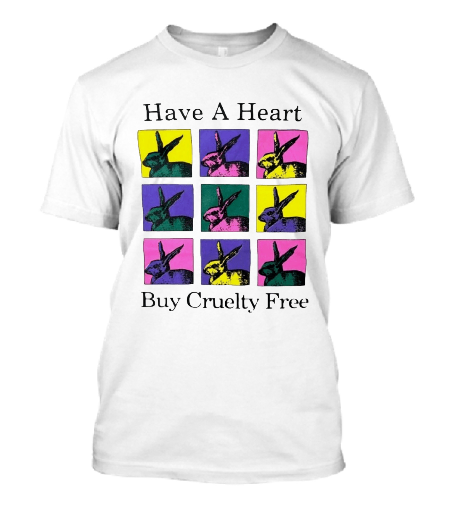 Have A Heart Buy Cruelty Free Rabbits Pop Art Style Iconic Colorful Blocks T-Shirt