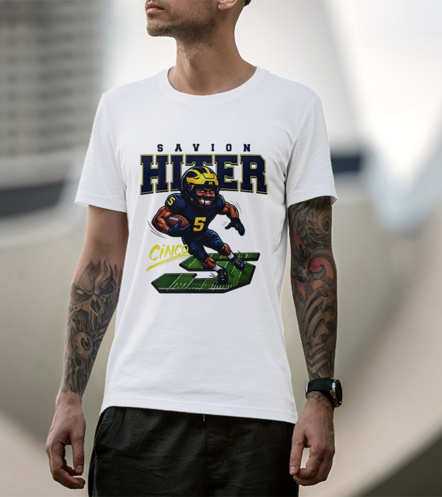Savion Hiter Number 5 Cinco Valiant Michigan Wolverines Football Cartoon T-Shirt