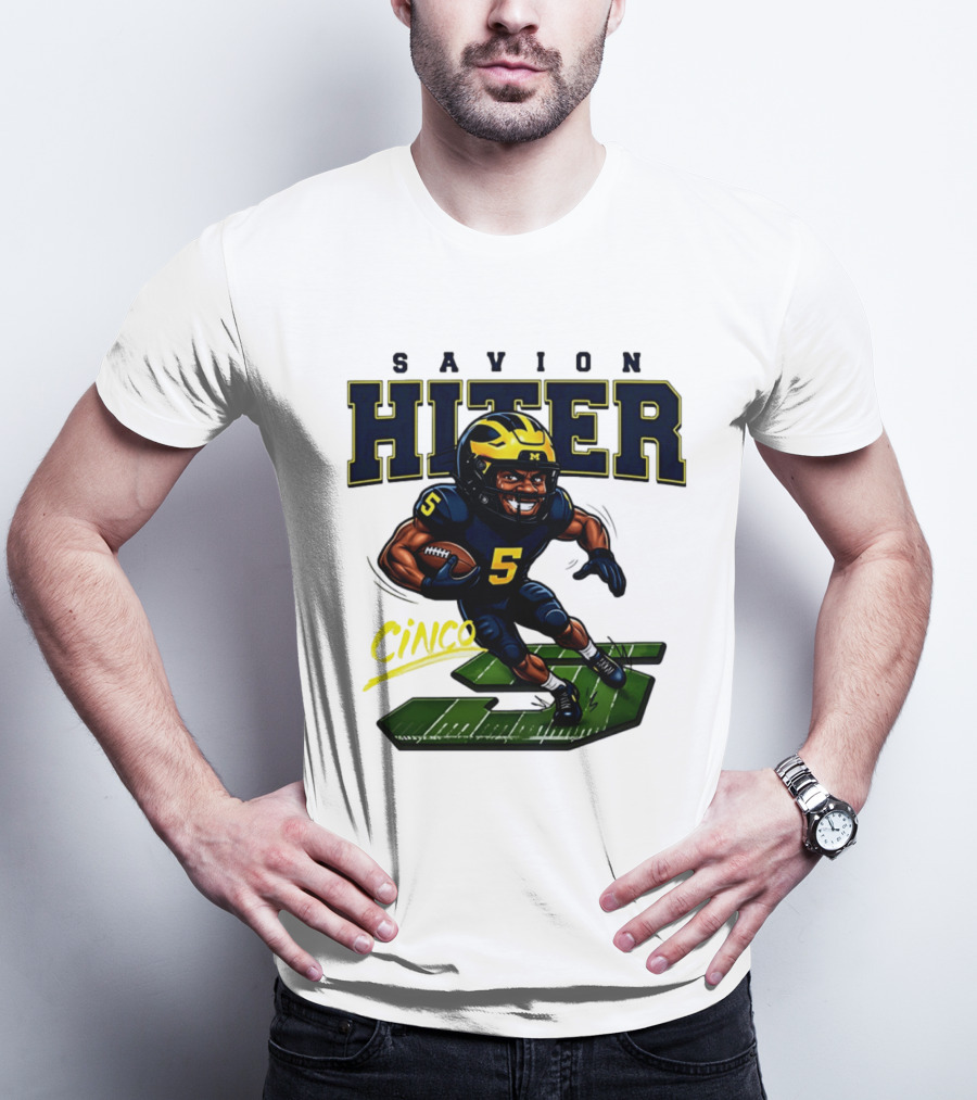 Savion Hiter Number 5 Cinco Valiant Michigan Wolverines Football Cartoon T-Shirt