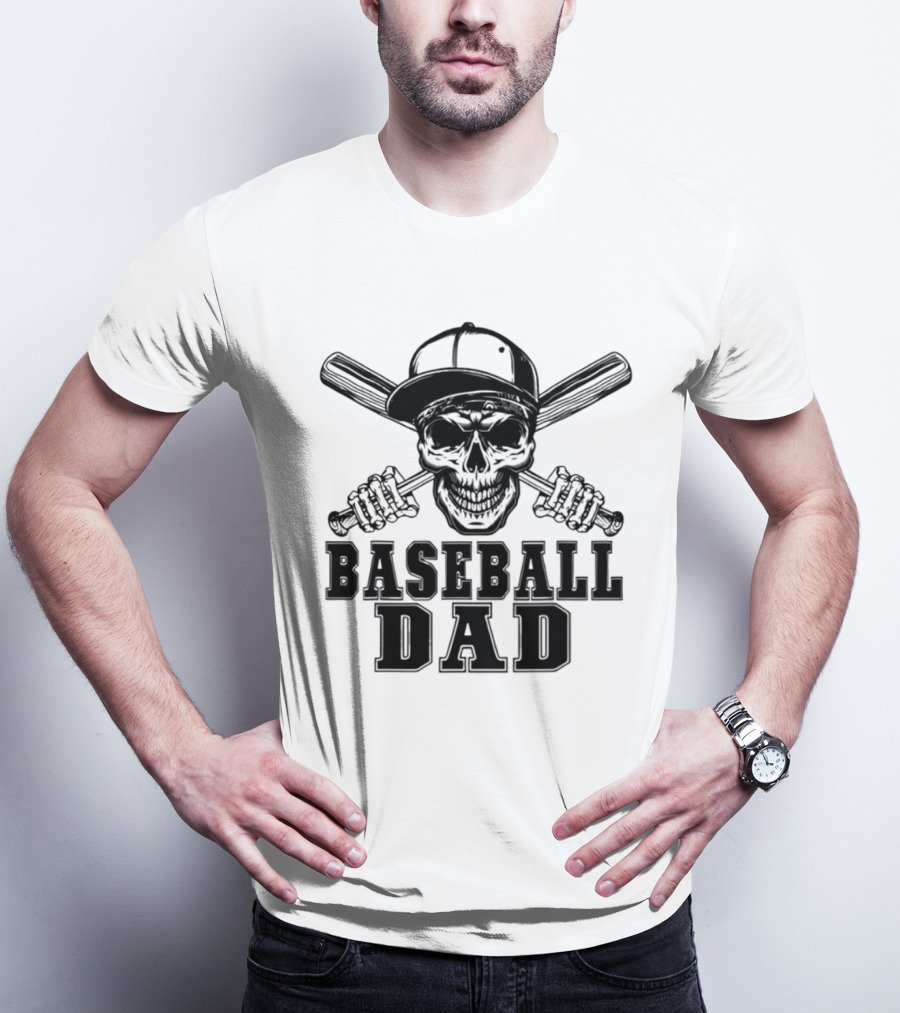 Baseball Dad Skull With Cap And Bats T-Shirt