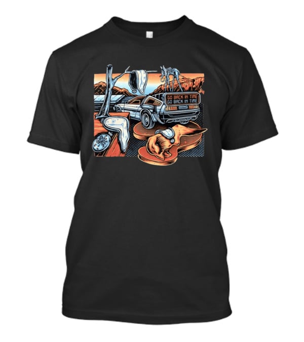 Back To The Future Time Travel Car Meets Salvador Dali's The Persistence Of Memory T-Shirt