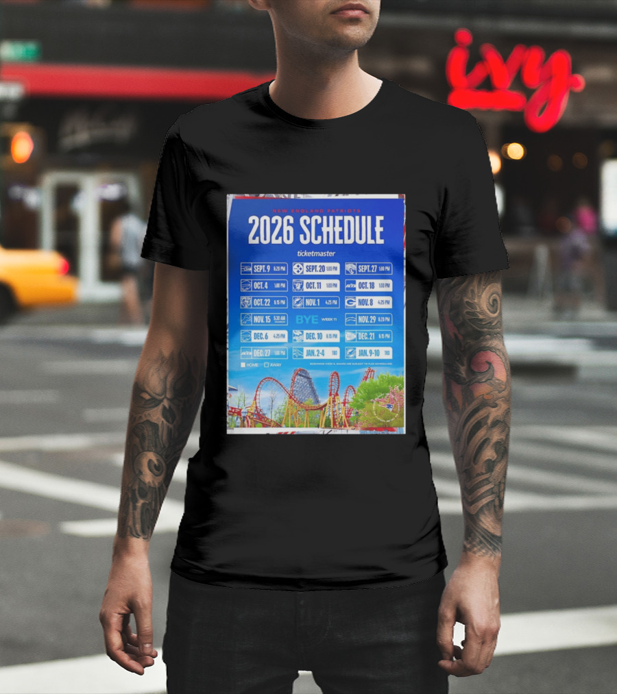 New England Patriots 2026 Schedule Ticketmaster September To January Kickoffs T-Shirt