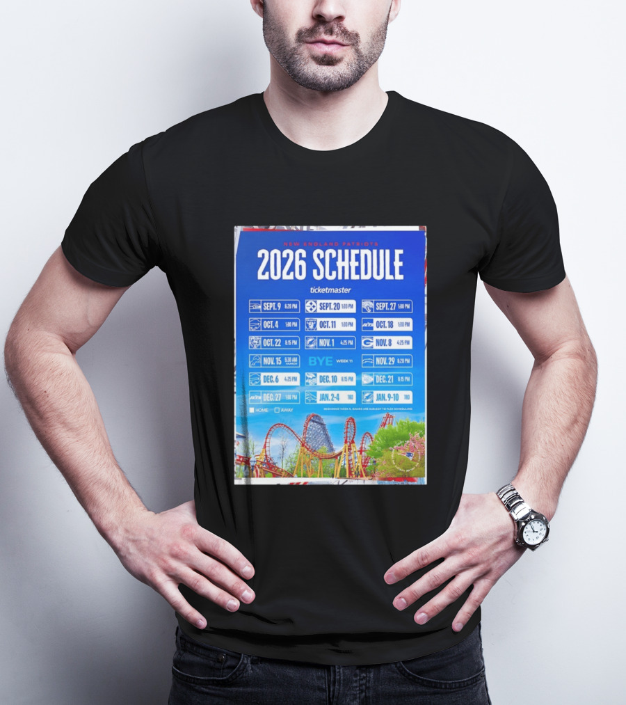 New England Patriots 2026 Schedule Ticketmaster September To January Kickoffs T-Shirt