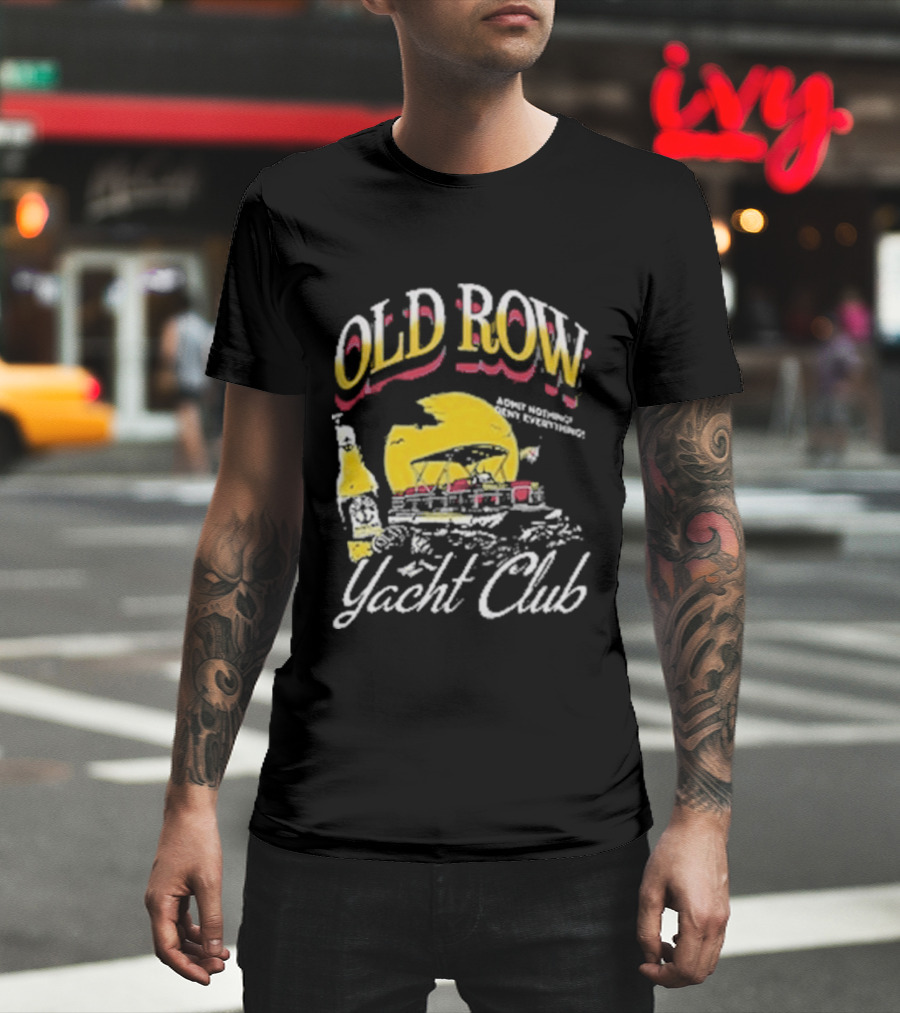 Old Row Yacht Club Retro Nautical Theme With Sailboat And Sunset T-Shirt