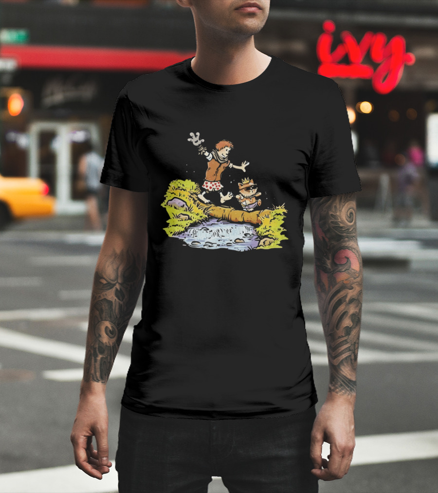 Princess Donut Calvin And Hobbes Comic Adventure Carl Crossing Log T-Shirt