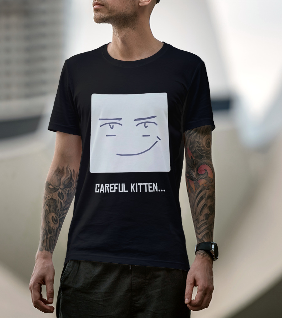 Roblox Man Face Careful Kitten Meme T-Shirt