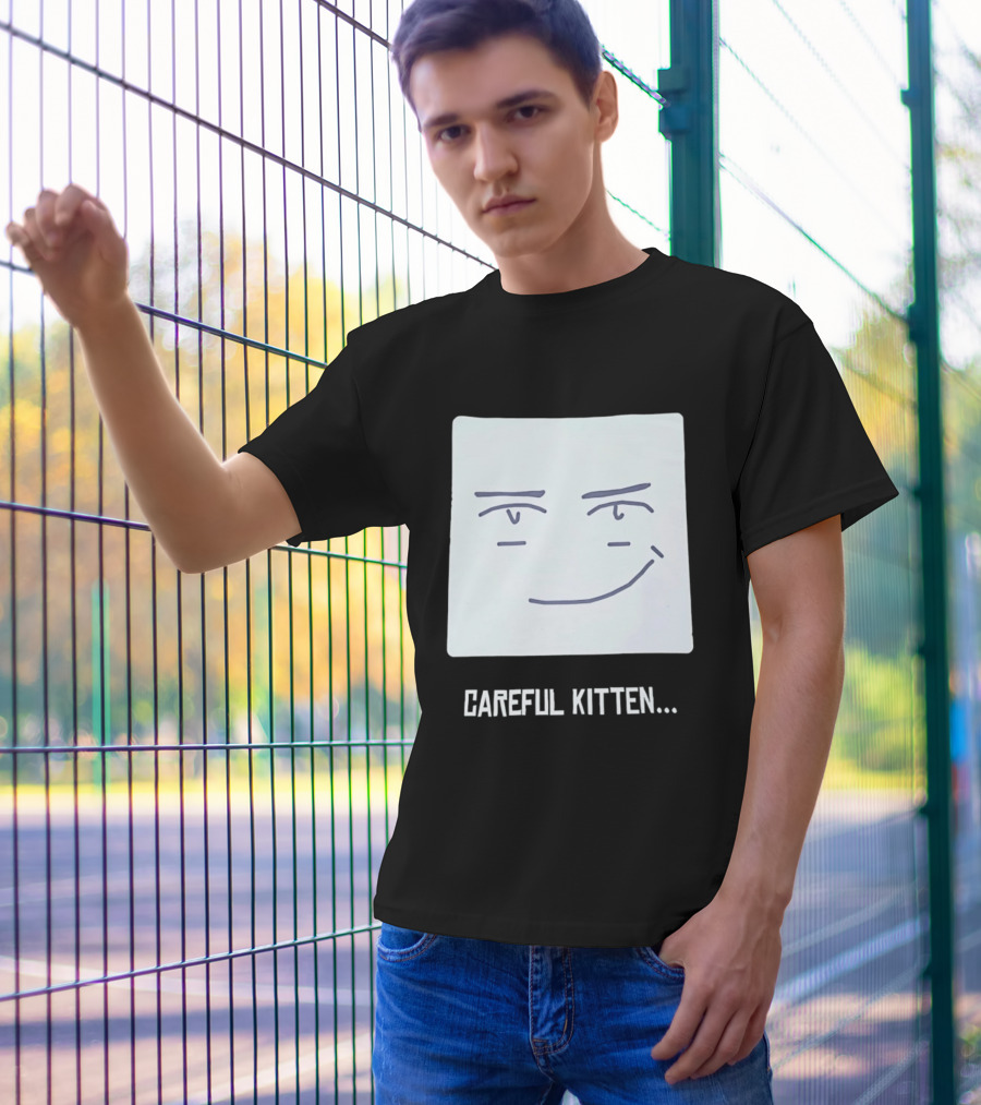 Roblox Man Face Careful Kitten Meme T-Shirt
