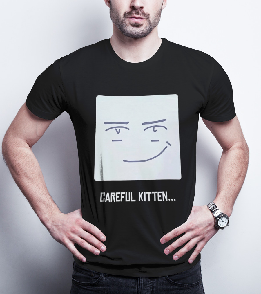 Roblox Man Face Careful Kitten Meme T-Shirt
