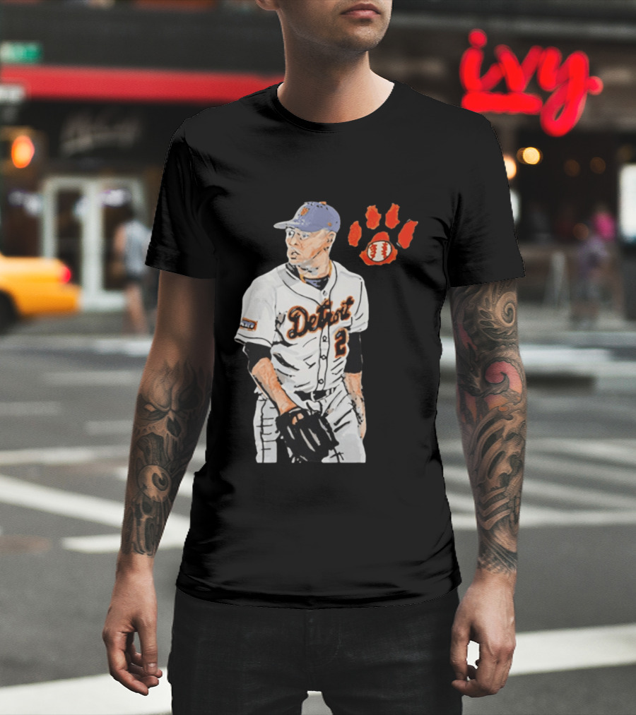 Detroit Tigers Tarik Skubal Baseball Cartoon Character With Paw Print And Baseball T-Shirt