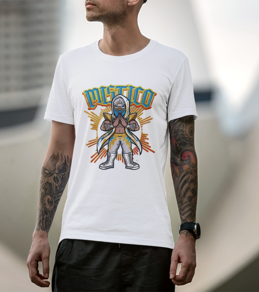 Mistico Cartoon Wrestler Sunburst AEW Lucha Libre T-Shirt