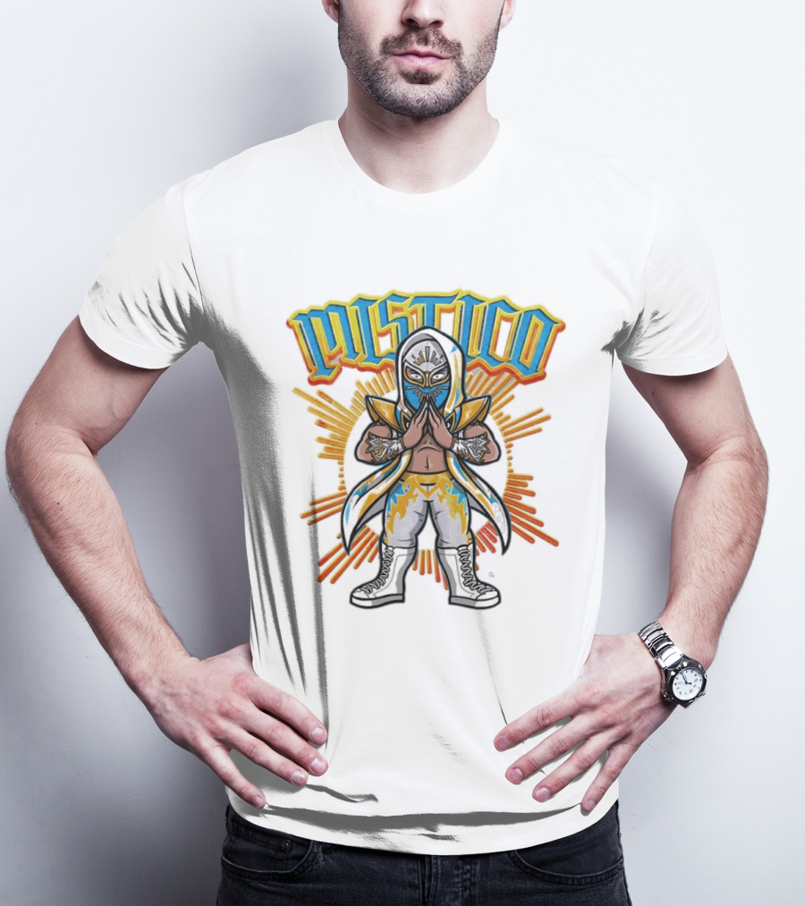 Mistico Cartoon Wrestler Sunburst AEW Lucha Libre T-Shirt