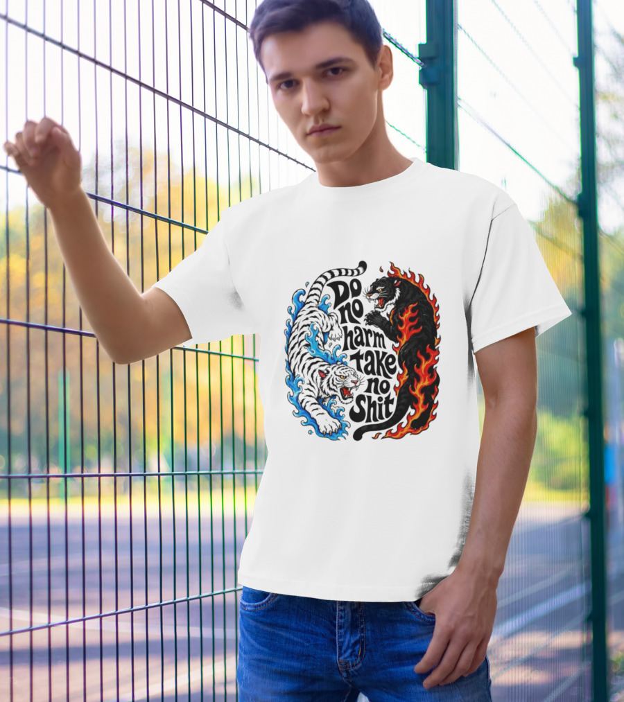 Do No Harm Take No Shit Blue Tiger And Fire Panther T-Shirt