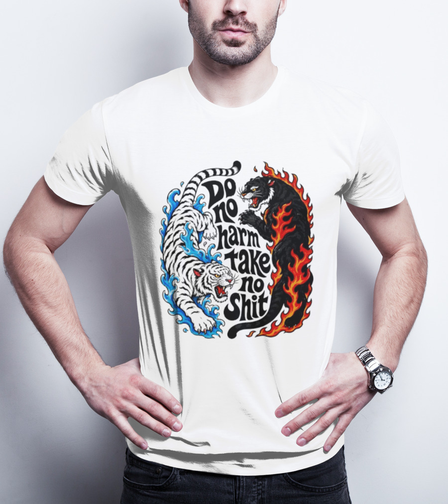 Do No Harm Take No Shit Blue Tiger And Fire Panther T-Shirt
