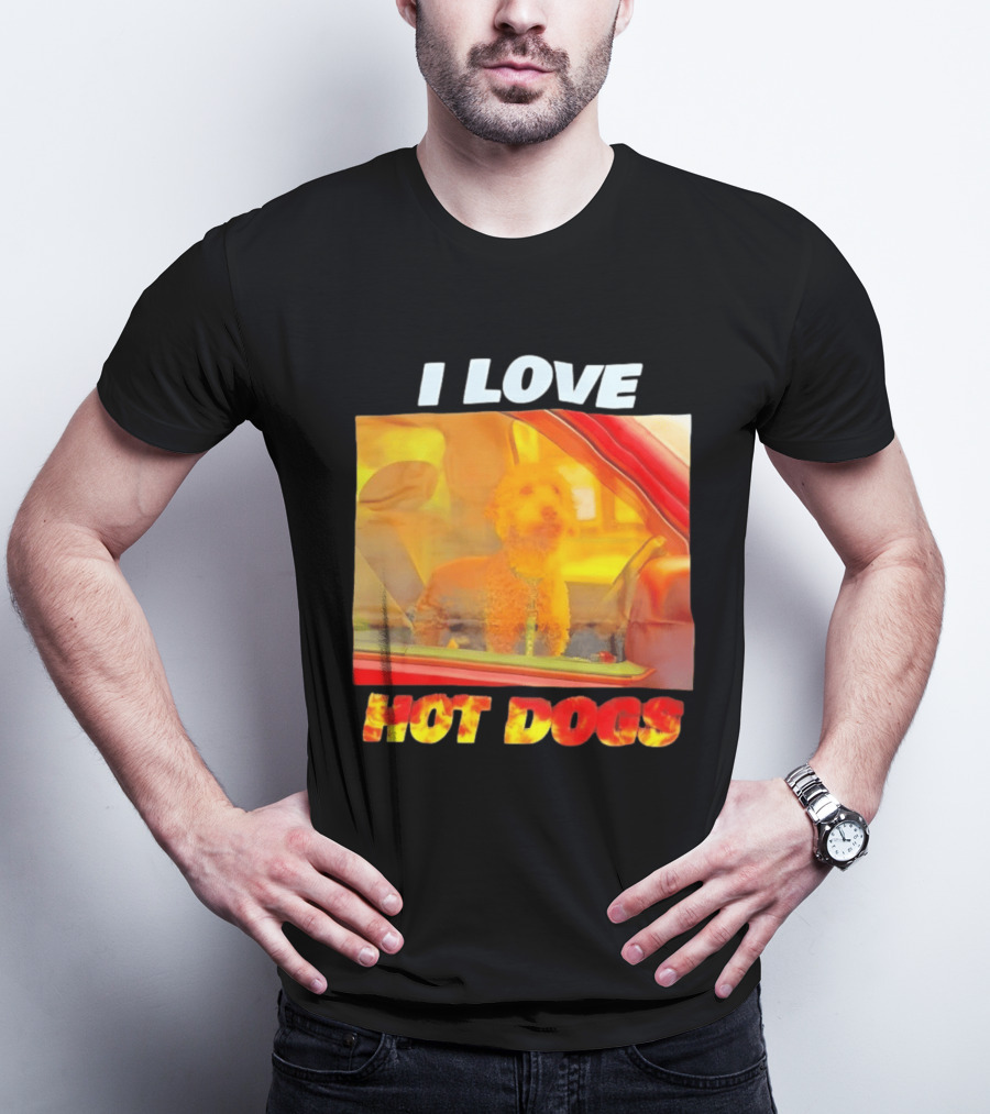 I Love Hot Dogs Poodle In Car T-Shirt