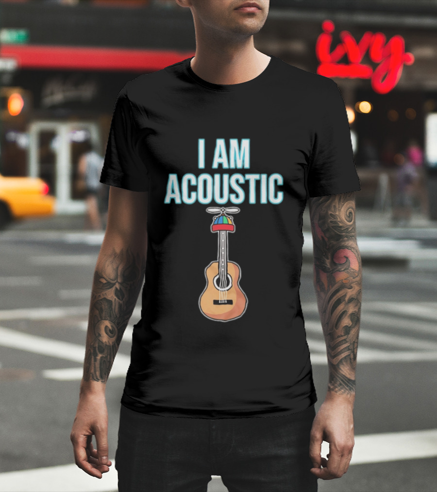 I Am Acoustic Guitar With Beanie Propeller Hat T-Shirt