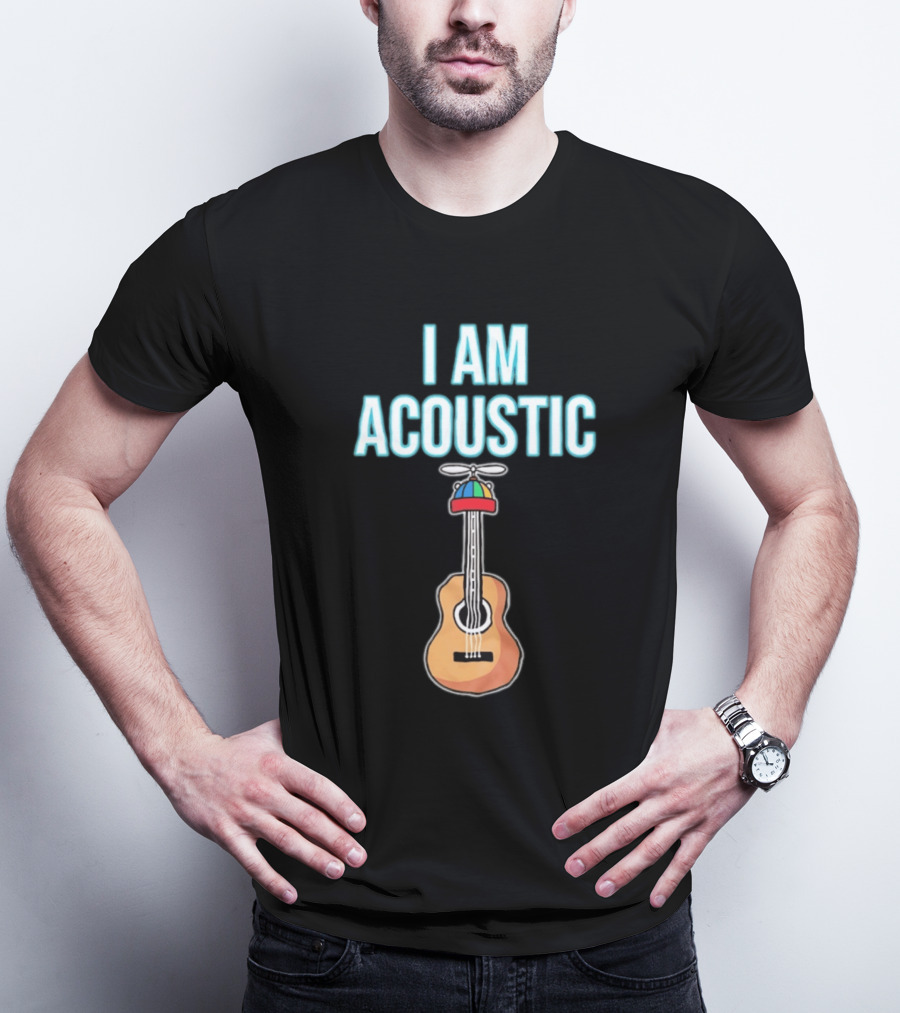 I Am Acoustic Guitar With Beanie Propeller Hat T-Shirt
