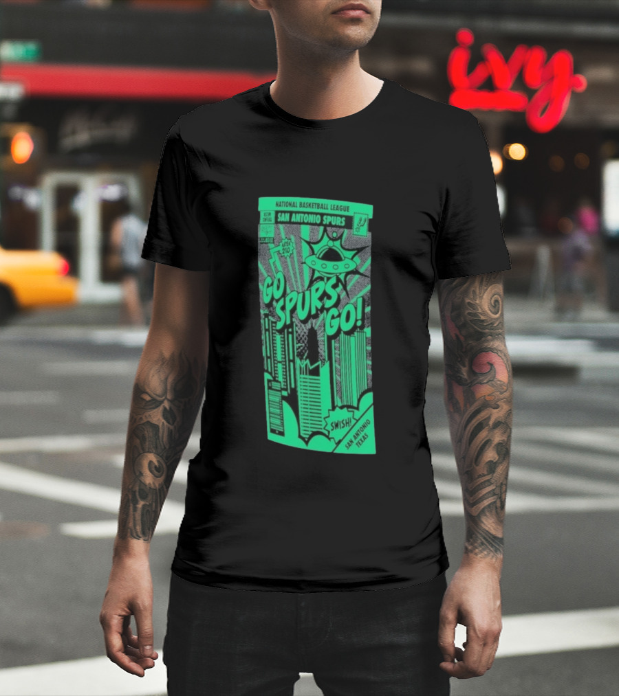National Basketball League San Antonio Spurs Go Spurs Go Area 210 San Antonio Texas Comic Swish T-Shirt