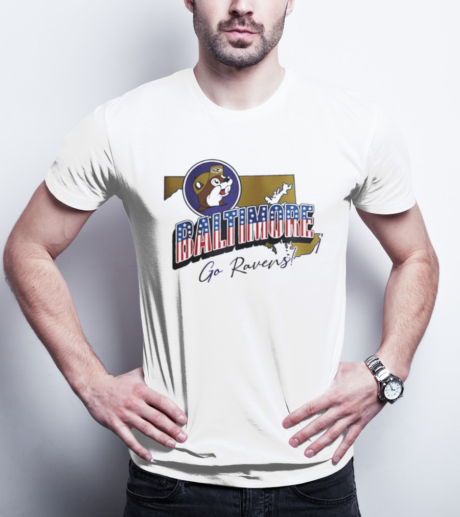 Baltimore Ravens Go Ravens Buc Ee's Patriotic Map Collaboration T-Shirt