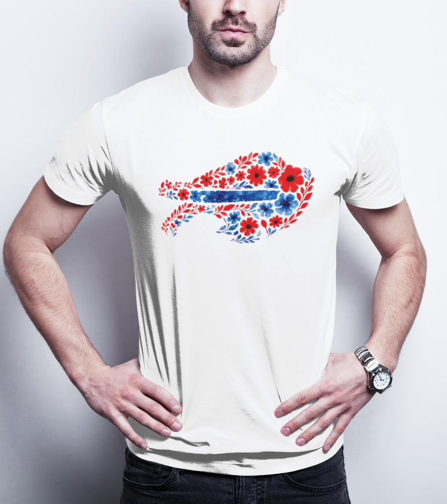 Buffalo Bills Floral Team Art Blue And Red Flowers T-Shirt