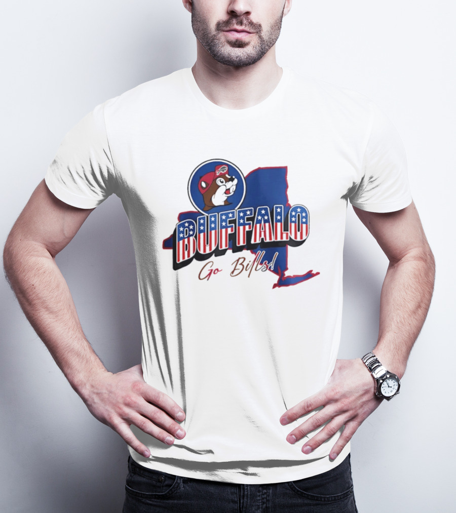 Buffalo Bills Buc Ee's Patriotic Go Bills Map T-Shirt