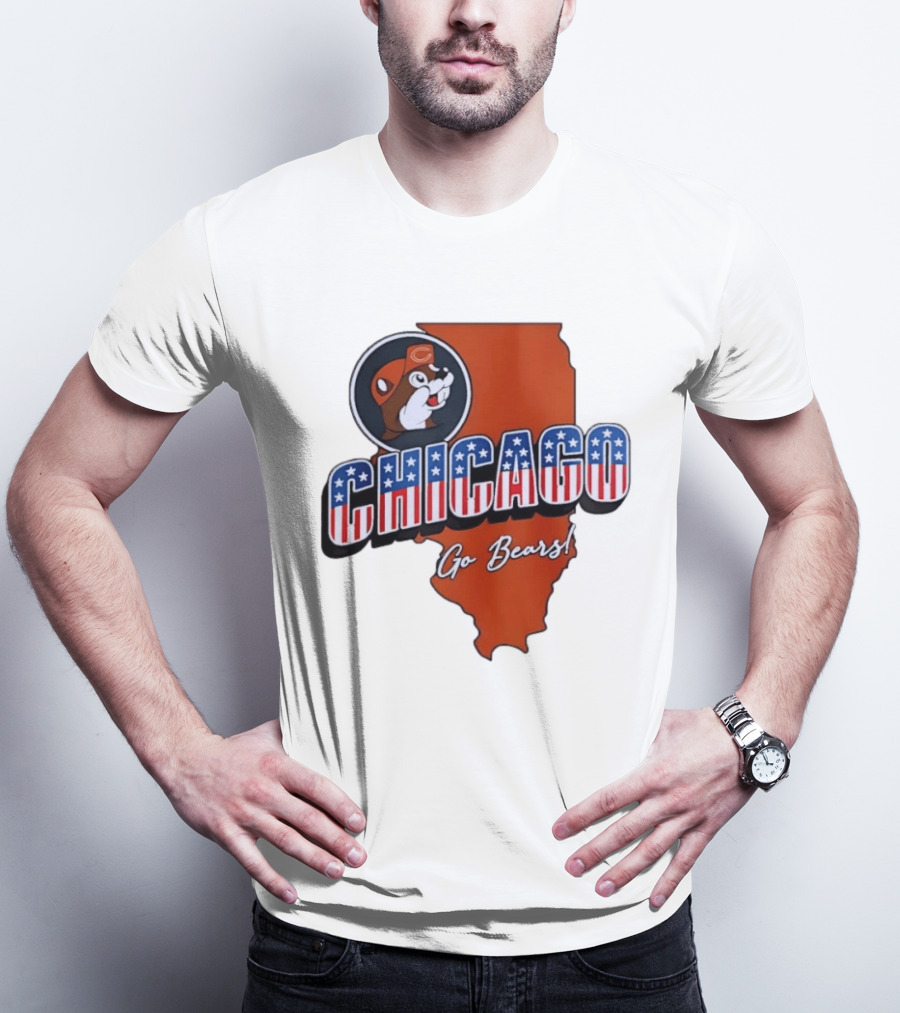 Chicago Bears Buc Ee's Go Bears Patriotic Illinois Map T-Shirt