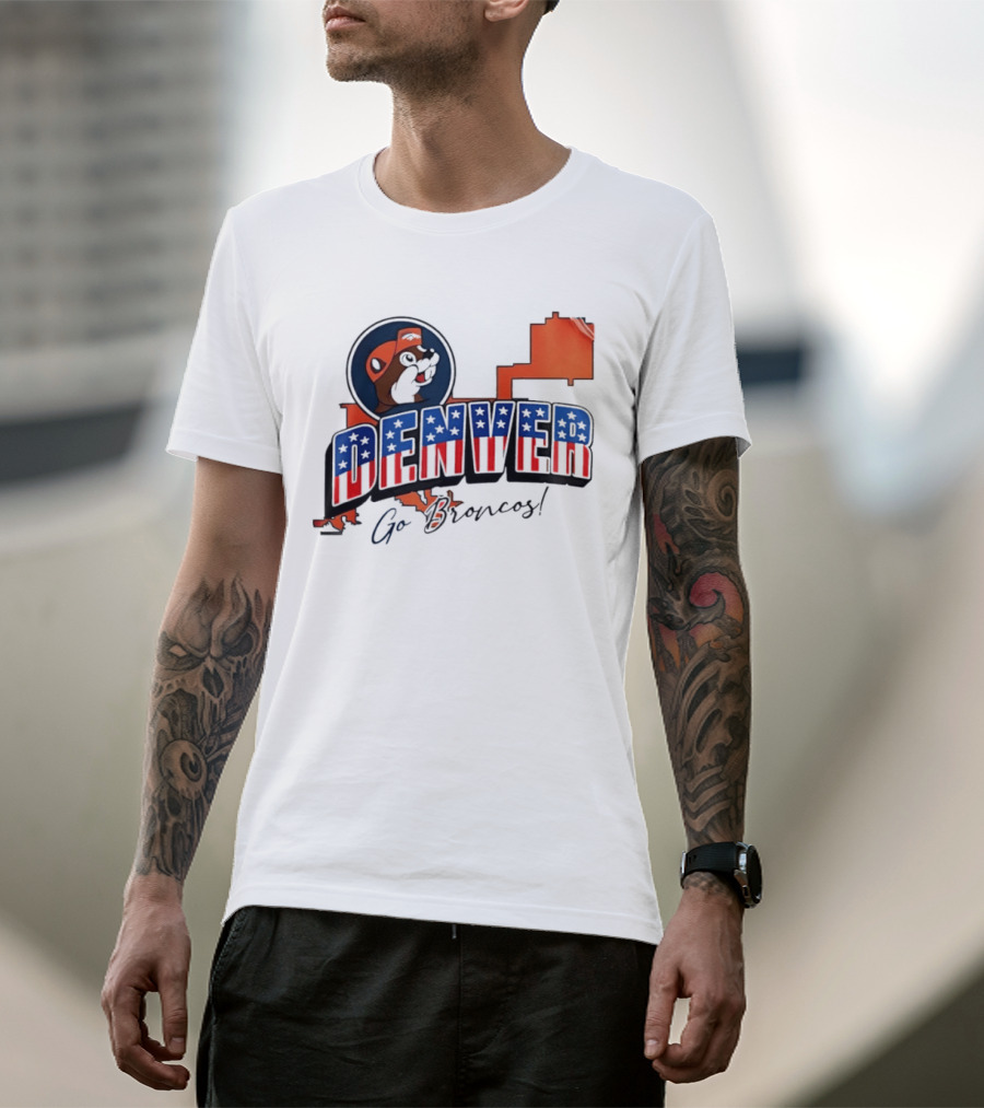 Denver Broncos Buc Ee's Go Broncos Patriotic Map T-Shirt