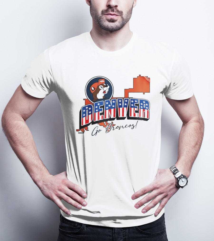 Denver Broncos Buc Ee's Go Broncos Patriotic Map T-Shirt