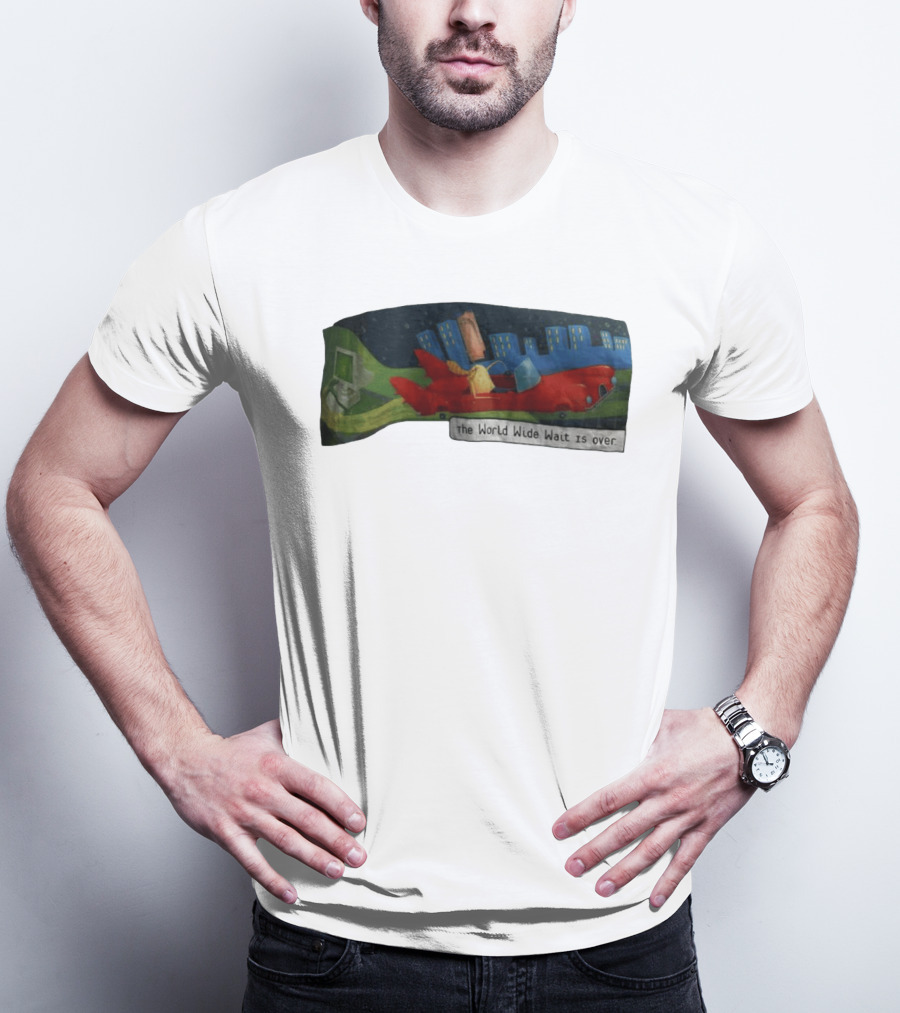 The World Wide Wait Is Over Red Car Cityscape Adventure T-Shirt