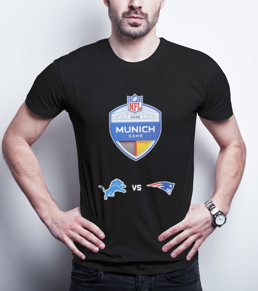 Detroit Lions Vs New England Patriots NFL 2026 Munich Game Matchup T-Shirt