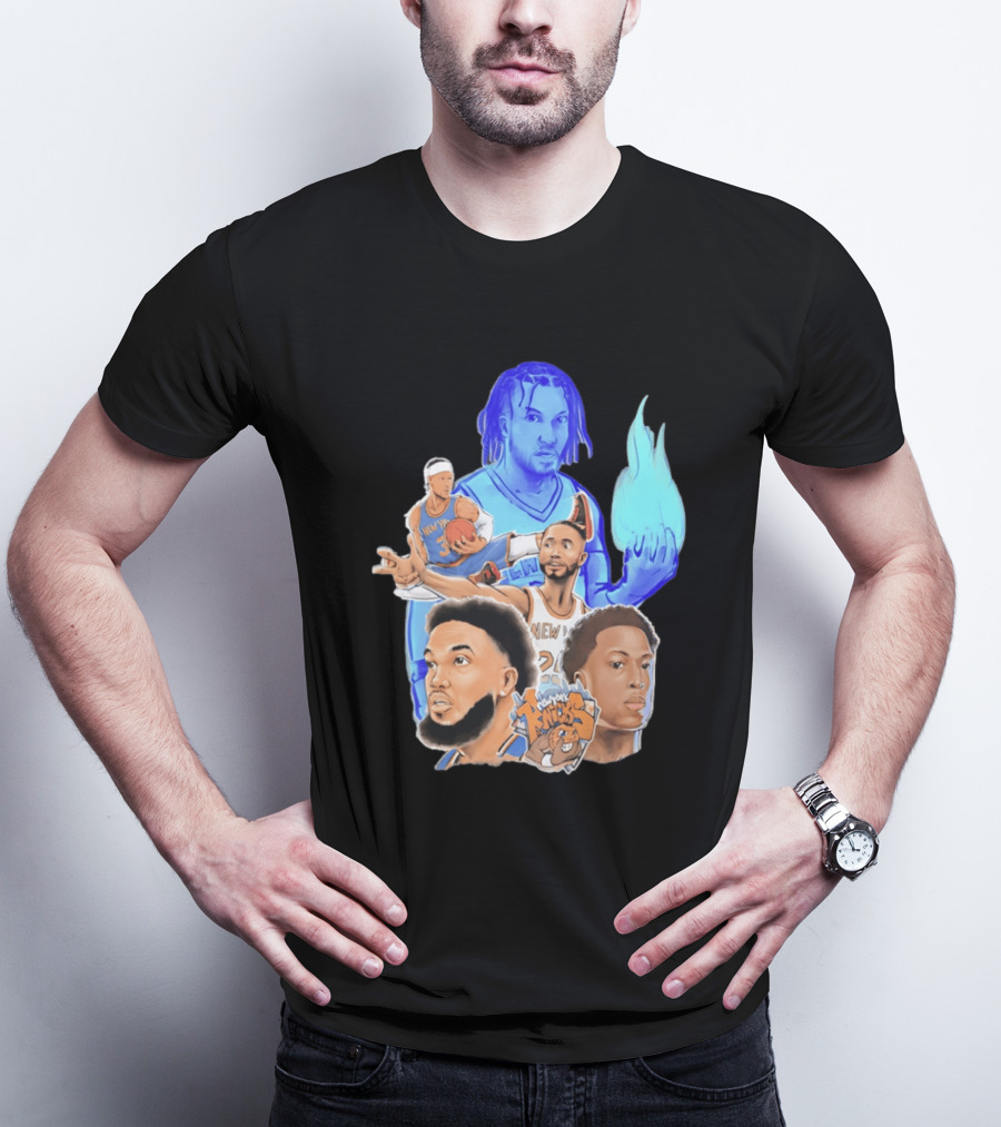 New York Knicks Basketball Stars Collage With Team Logo And Players T-Shirt