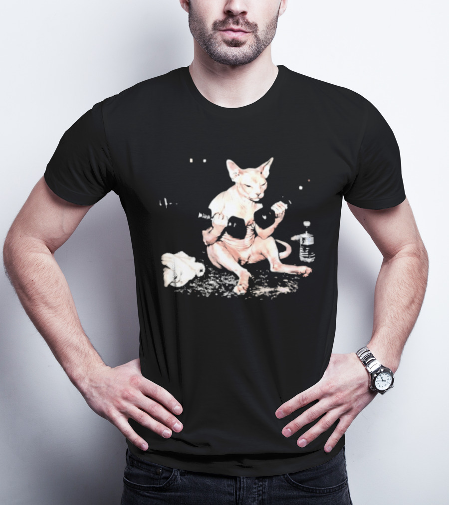 Sphynx Cat Lifting Weights Fitness T-Shirt