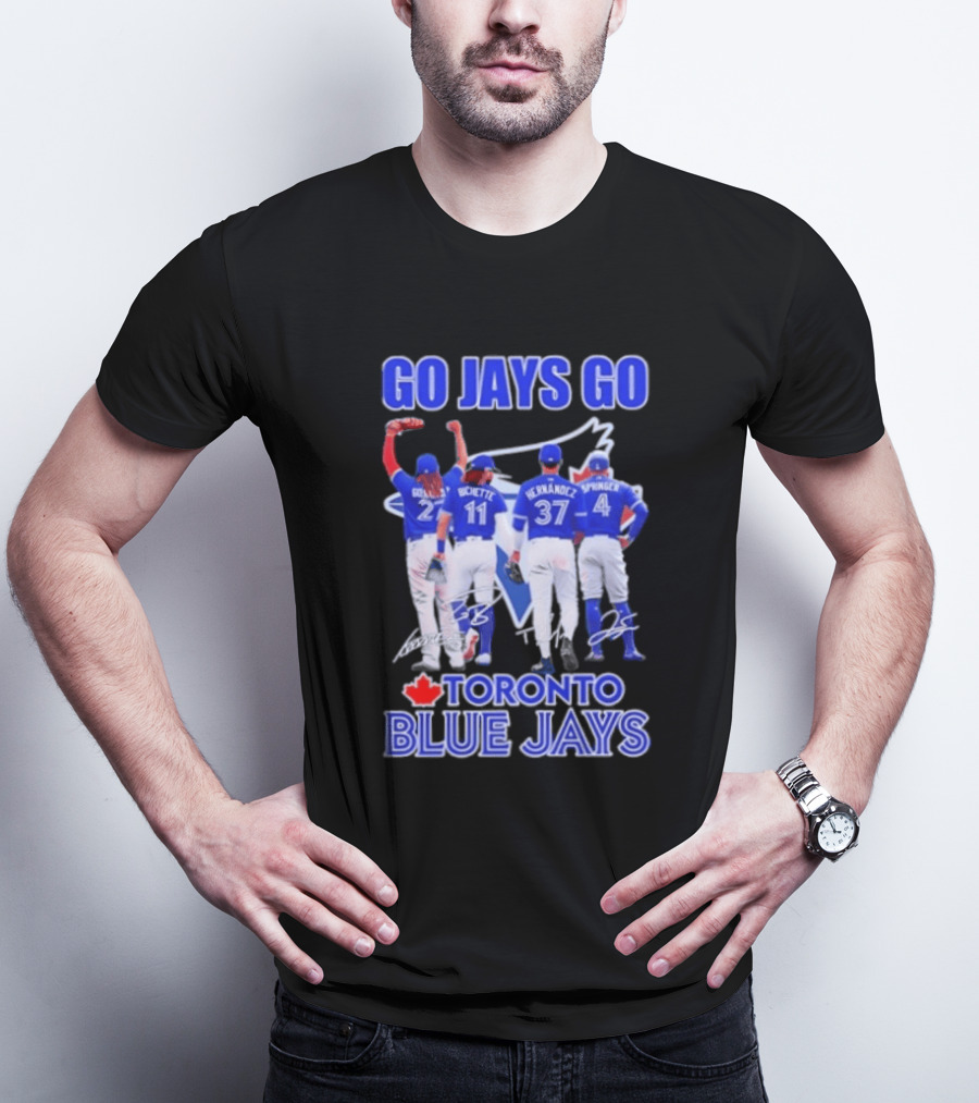 Go Jays Go Toronto Blue Jays Bichette Guerrero Hernandez Springer Autographed Baseball T-Shirt