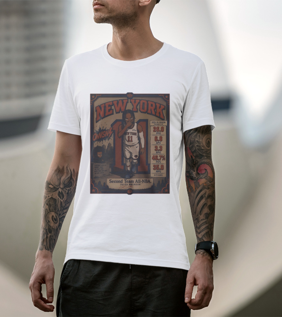 New York Knicks Jalen Brunson Second Team All NBA 2025 26 Season Stats And Animation T-Shirt